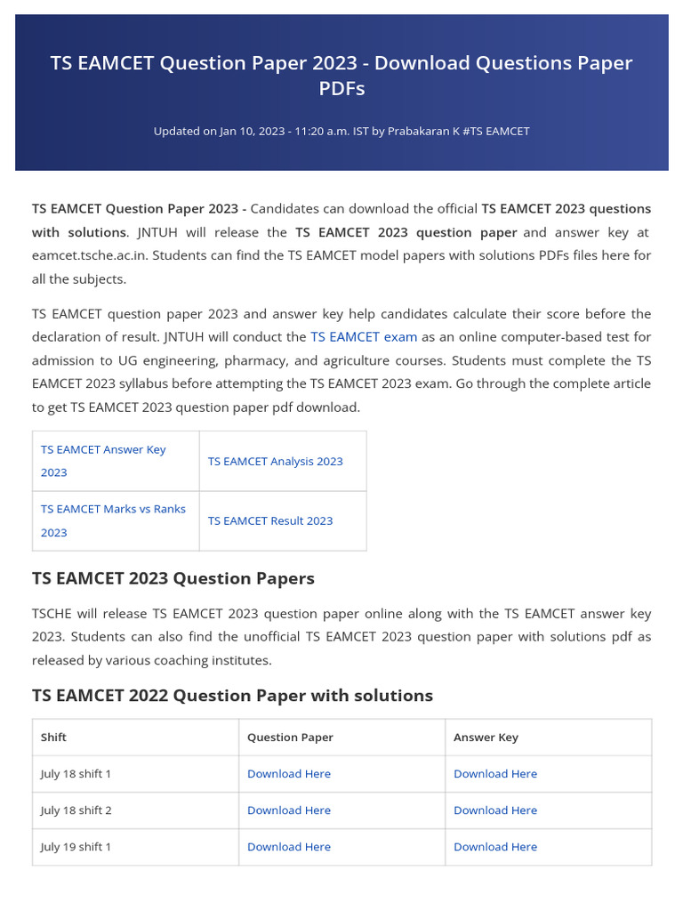 TS EAMCET 2023 Question Papers PDF | PDF | Denaturation (Biochemistry ...