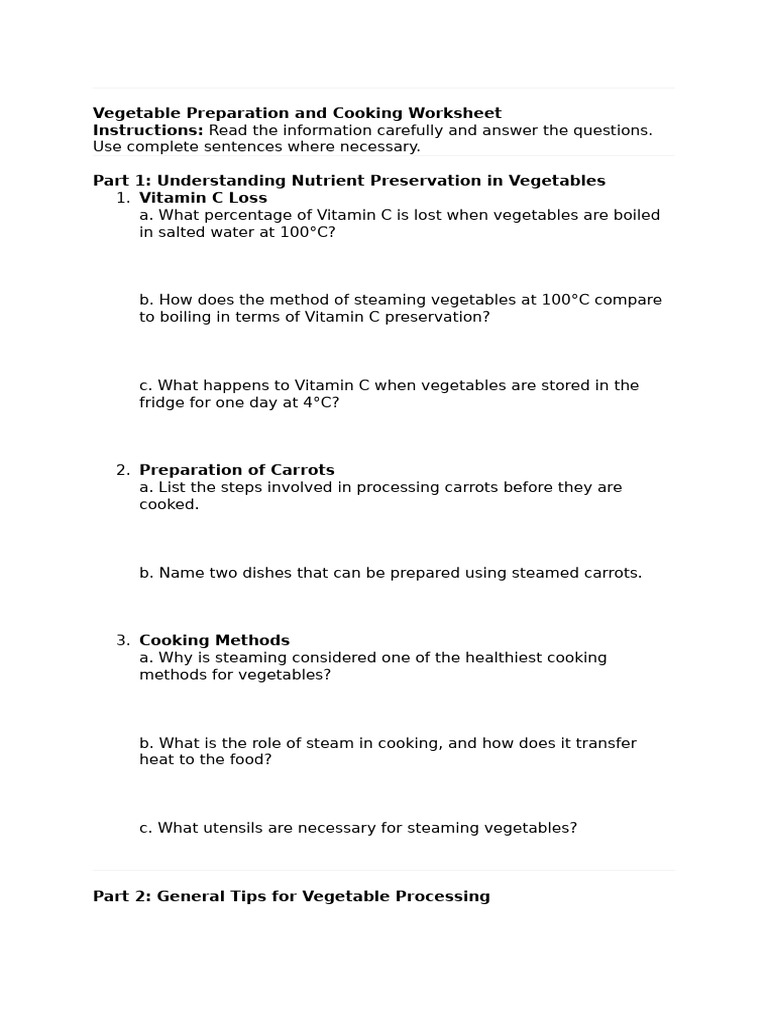 Vegetable Cooking & Nutrient Preservation | PDF