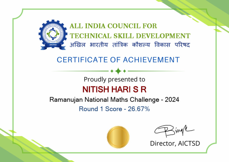 Certificate-Nitish Hari S R | PDF
