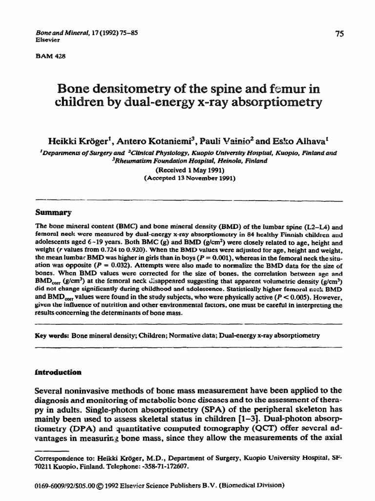 Bone Densitometry of The Spine and Femur in Children by Dual-Energy X-Ray Absorptiometry (Cited ...