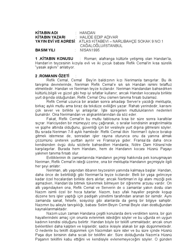 Halide Edip Adıvar Handan | PDF
