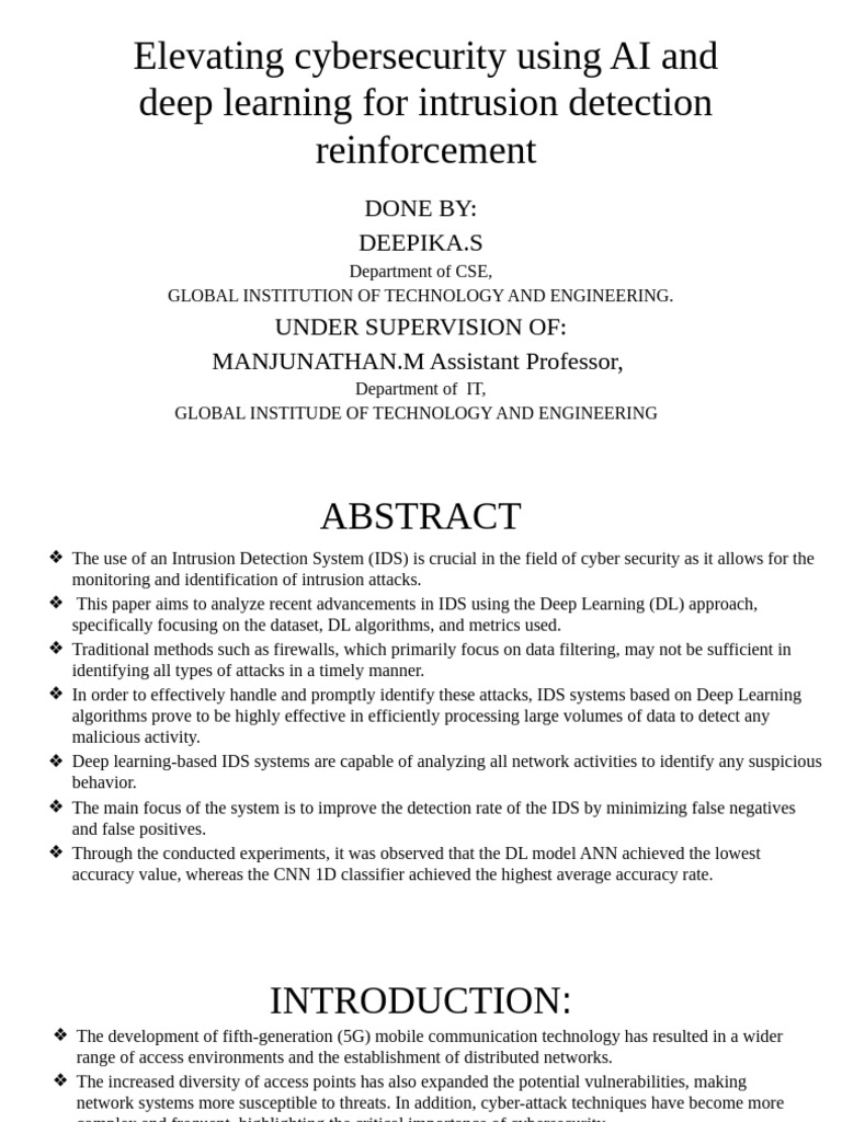 Elevating Cybersecurity Using Ai And Deep Learning For Intrusion Detection Reinforcement Pdf