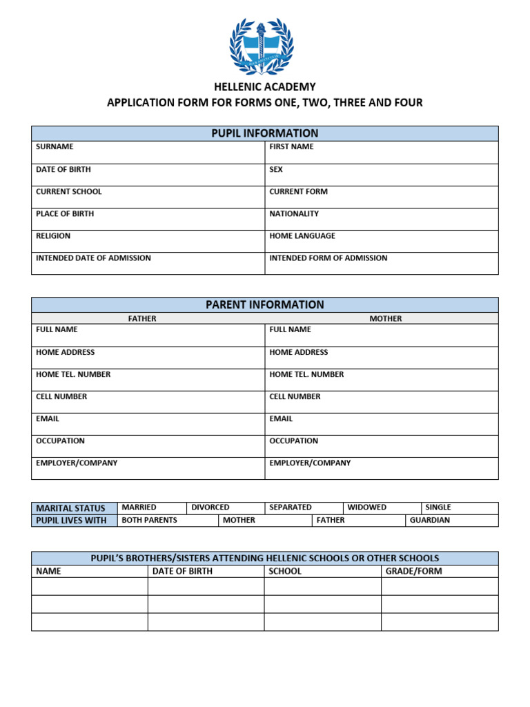 Hellenic Academy Application Form | PDF