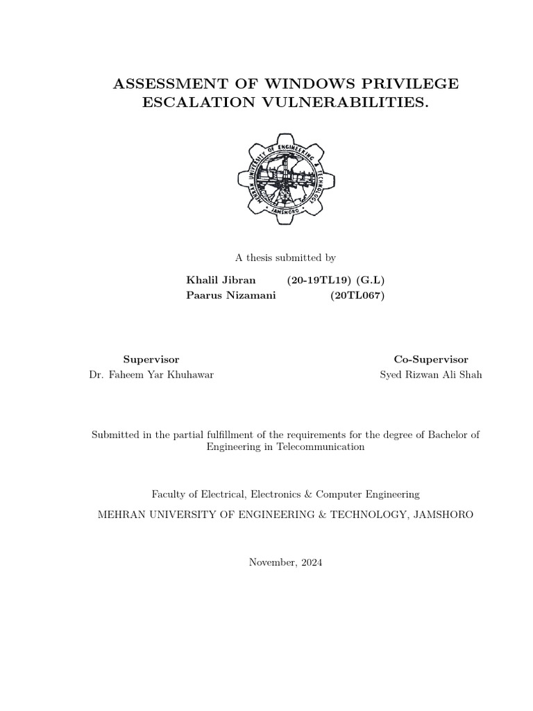Assessment of Windows Privilege Escalation Vulnerabilities Final Thesis | PDF | Computer ...