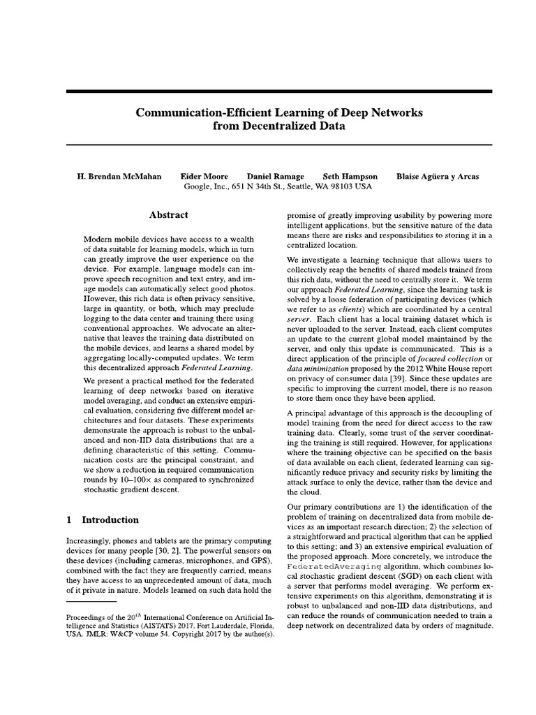 Communication-Efficient Learning of Deep Networks | PDF