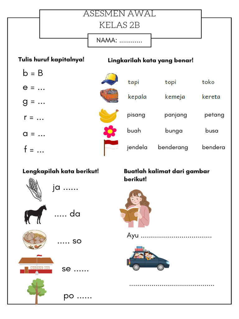 Asesmen Huruf, Kata, Kalimat | PDF