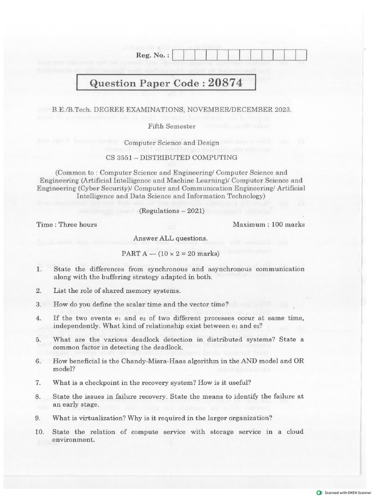 DC All Questions Paper Cs3551 - cs8603 Dilish | PDF