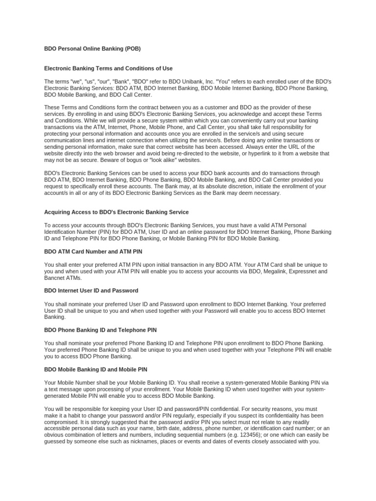 POB Terms and Conditions | PDF | Personal Identification Number | Password