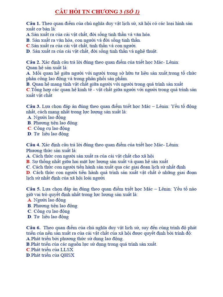 Cau Hoi Trac Nghiem Chuong 3 Triet Hoc Mac Lenin Truong Dai Hoc Cong N 75287 | PDF