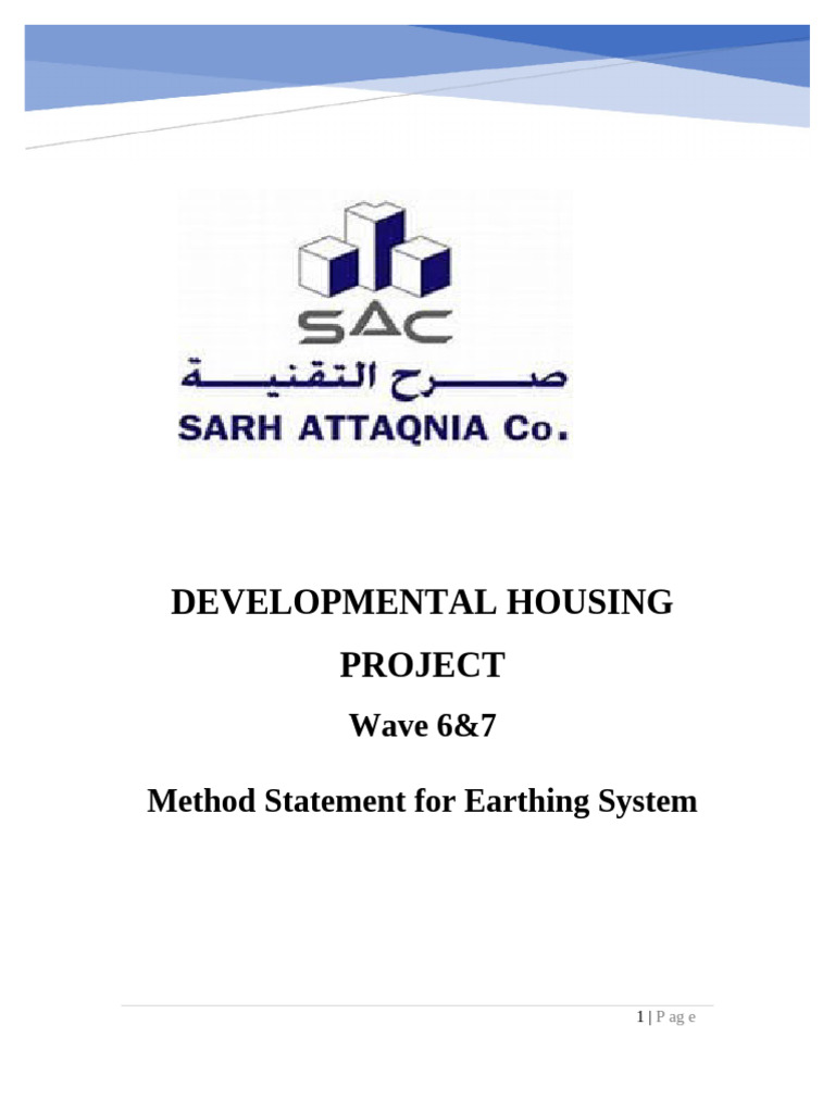 Method Statement For Earthing System | PDF