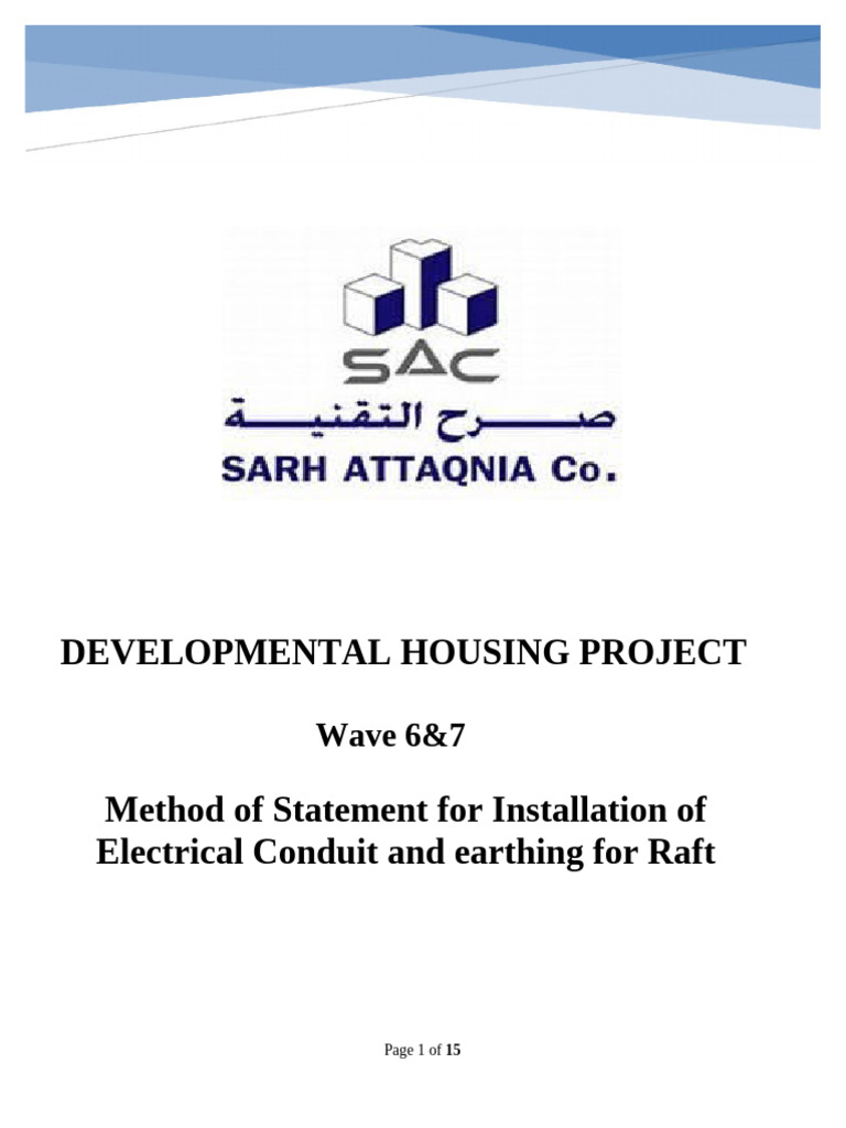 Method of Statement For Installation of Electrical Conduit and Earthing ...