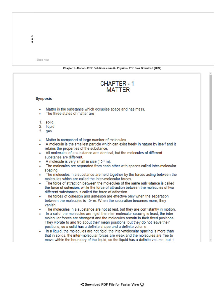 ICSE Class 6 Physics: Matter PDF Guide | PDF