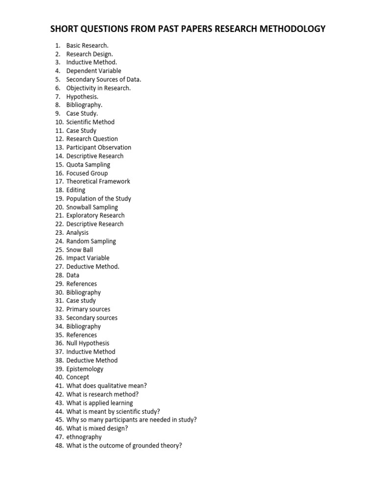 PAST QUESTIONS RESEARCH METHODS | PDF | Methodology | Survey Methodology