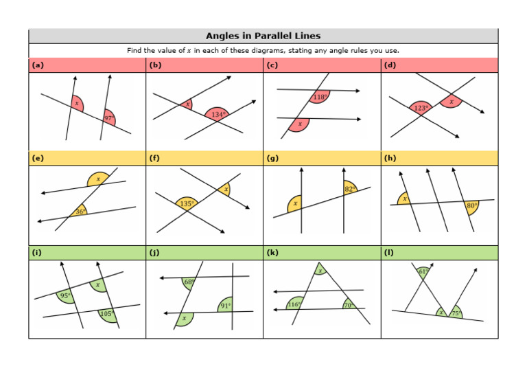 Angles in Parallel Lines Practice Grid | PDF