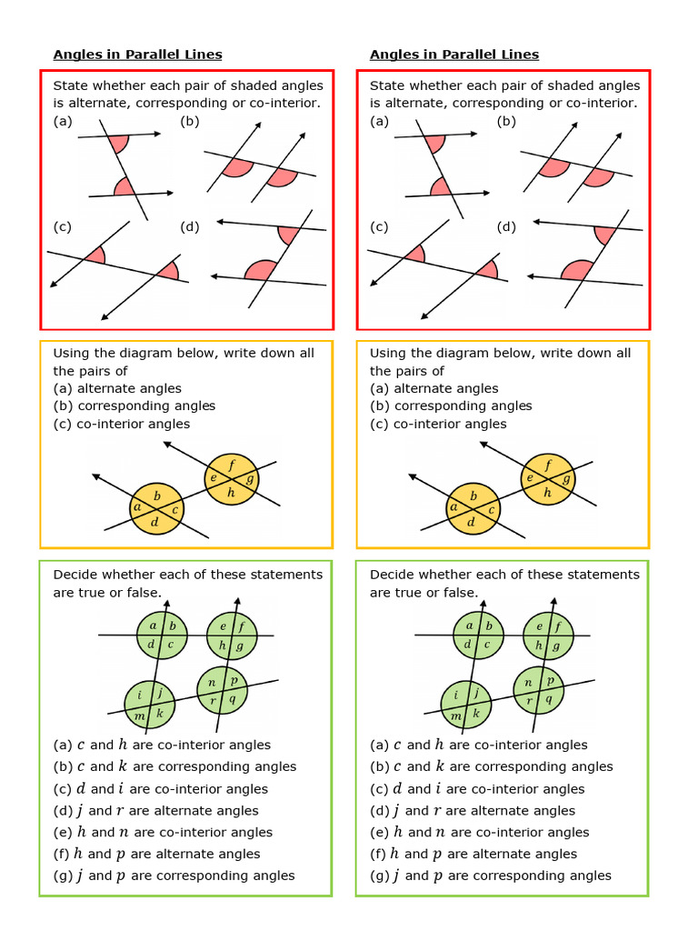 Angles in Parallel Lines Practice Strips (1) | PDF