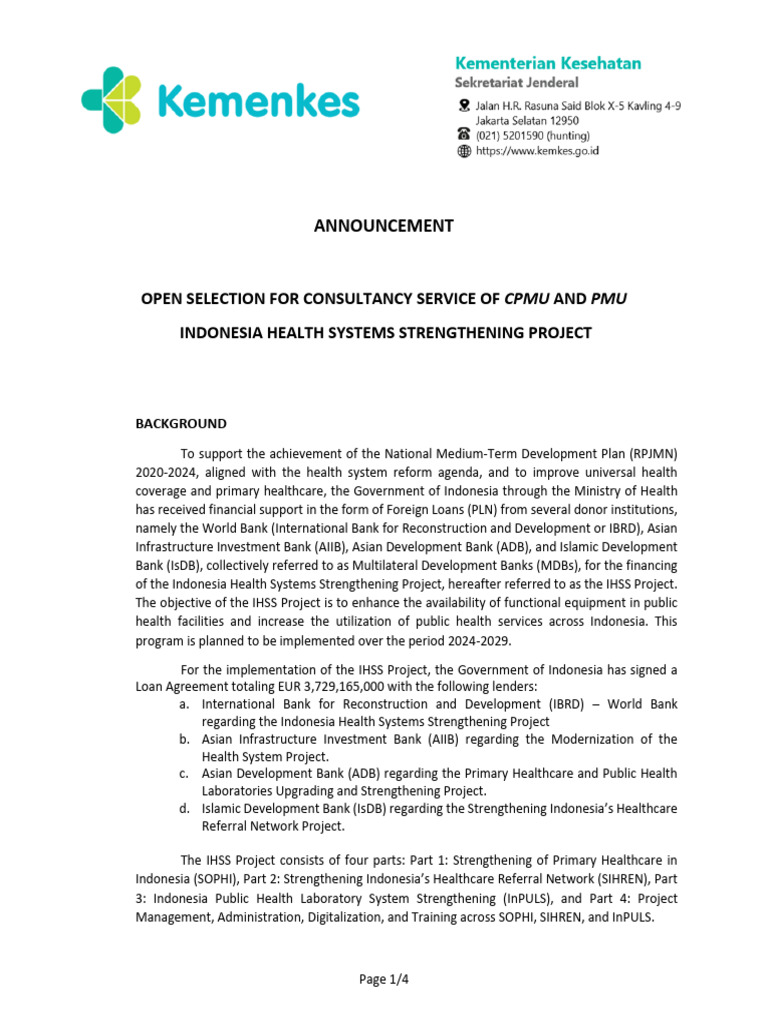 Phase 2 - IHSS Project Individual Consultant Annoucement | PDF ...