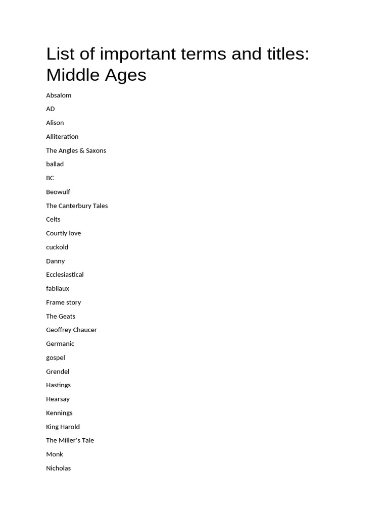 List of Important Terms and Titles | PDF