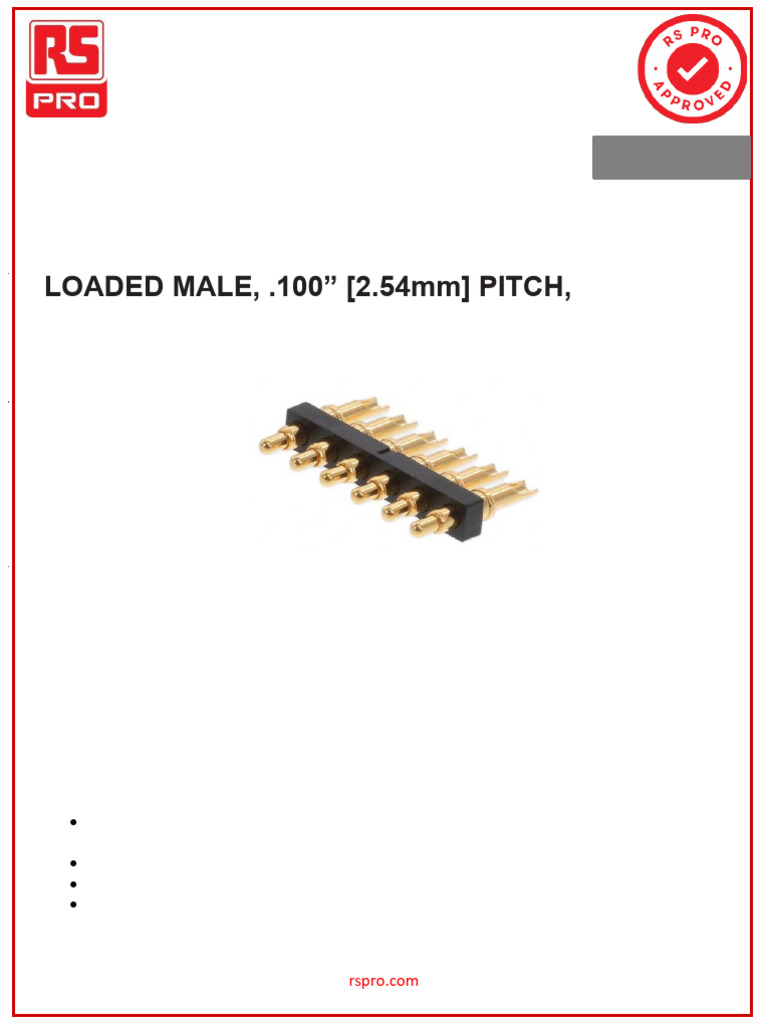 Datasheet: Rs Pro 6 Way, 1 Row, Straight, Spring LOADED MALE, .100" (2.54mm) PITCH, SOLDER | PDF