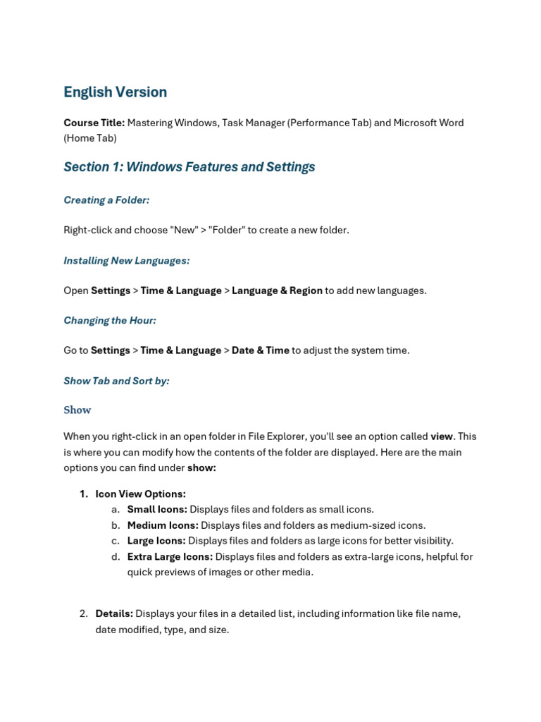 Cours Windows-1 Version Anglais | PDF | Computer File | Computer Monitor