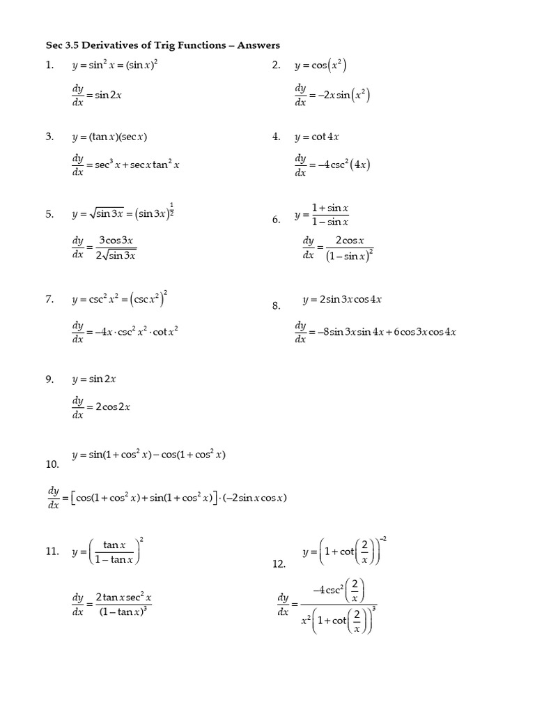 Derivative of Trigfunction - Answer | PDF | Functions And Mappings | Geometric Measurement