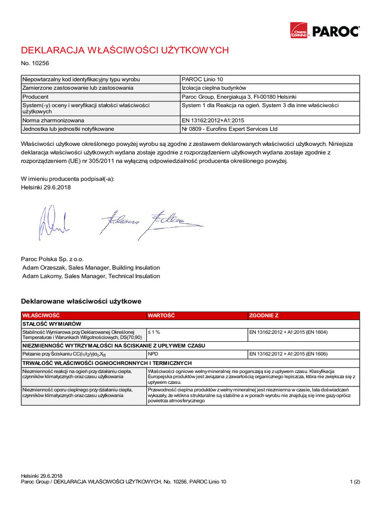DoP 10256 PAROC Linio 10 PL PL | PDF