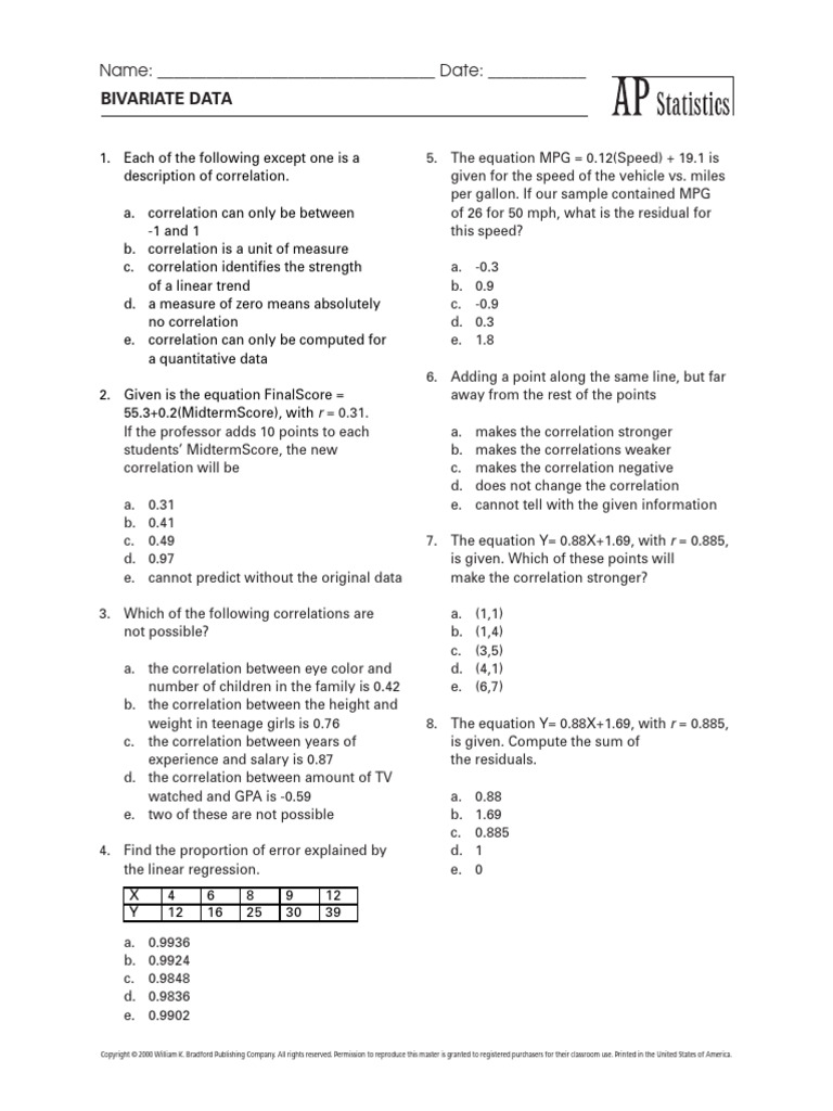 ap_stats_bivariate_data | PDF | Linear Regression | Errors And Residuals