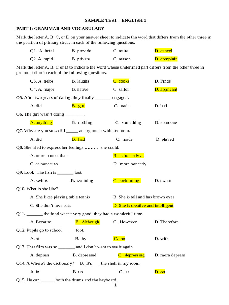 01. Sample Test AV1 | PDF | Sushi | Foods