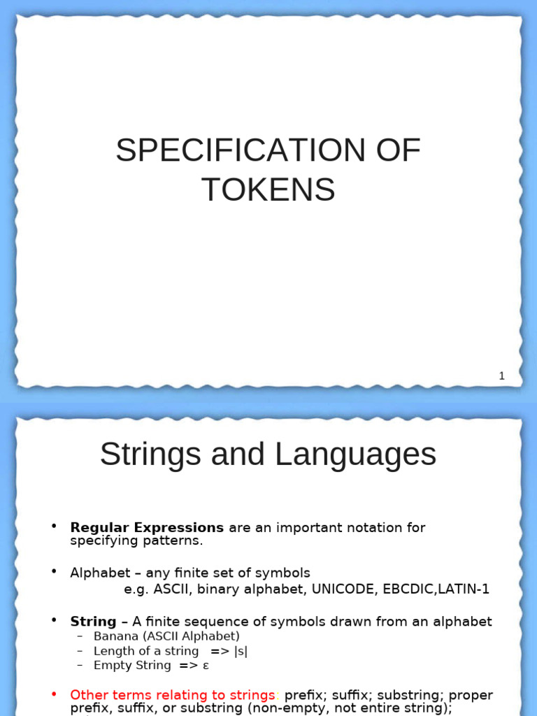 2 - 2specification of Tokens | PDF | String (Computer Science) | Regular Expression