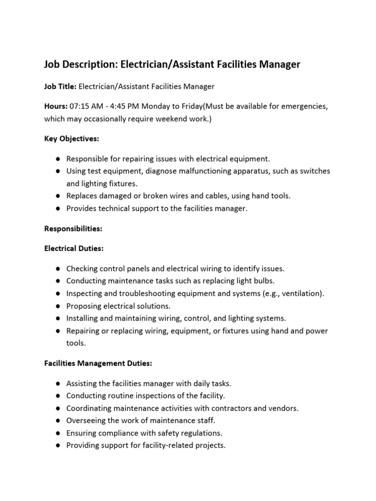 Electrician Job Overview and Duties | PDF | Electrician | Electrical Wiring
