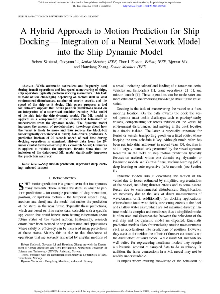 A Hybrid Approach to Motion Prediction for Ship Docking— Integration of a Neural Network Model ...