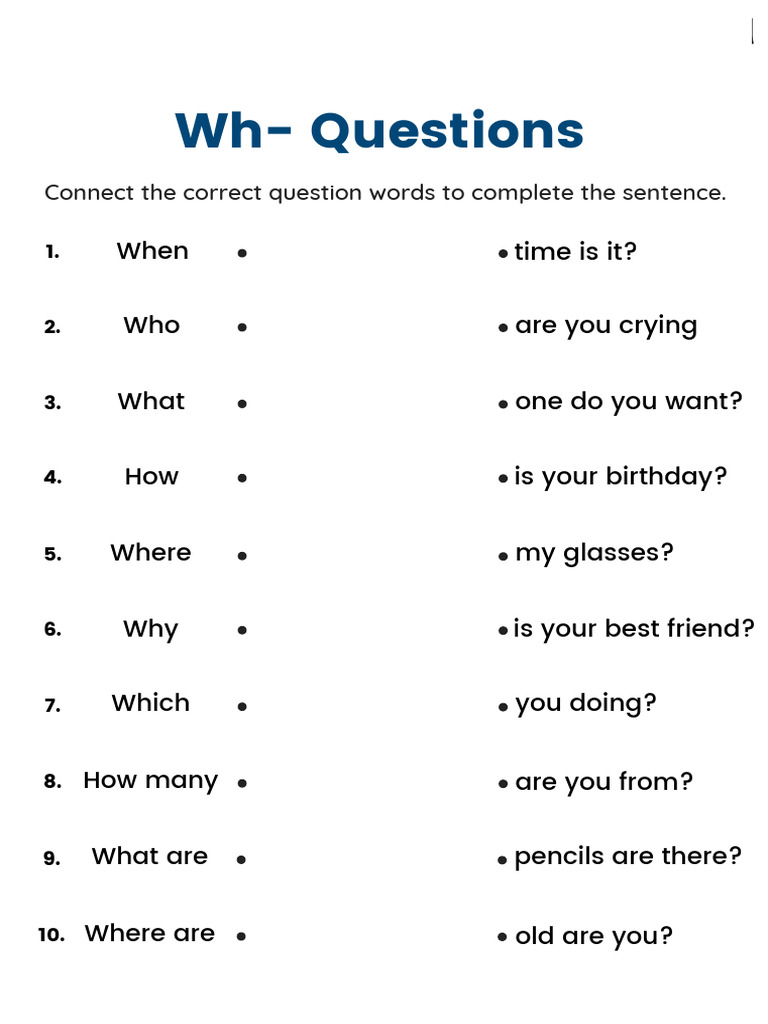 WH Questions Worksheet Connect The Dots Output | PDF