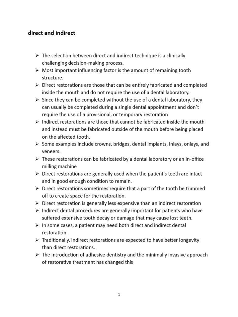 Direct and Indirect | PDF | Dentistry Branches | Medical Specialties