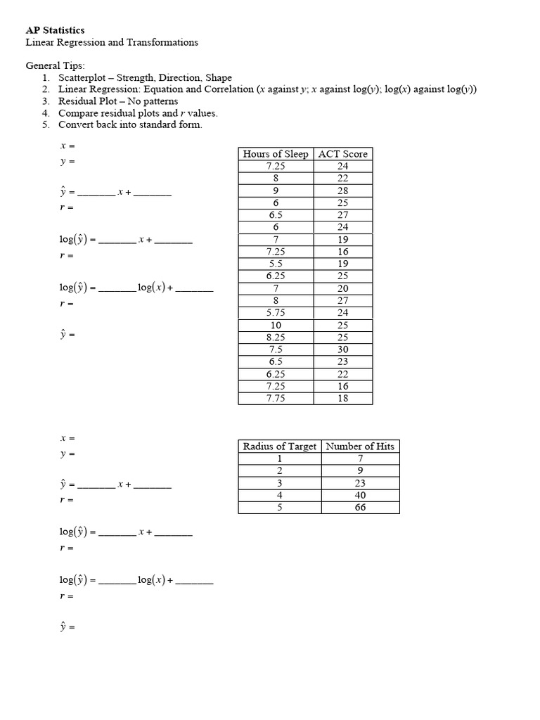 AP Statistics: Linear Regression Guide | PDF | Regression Analysis ...
