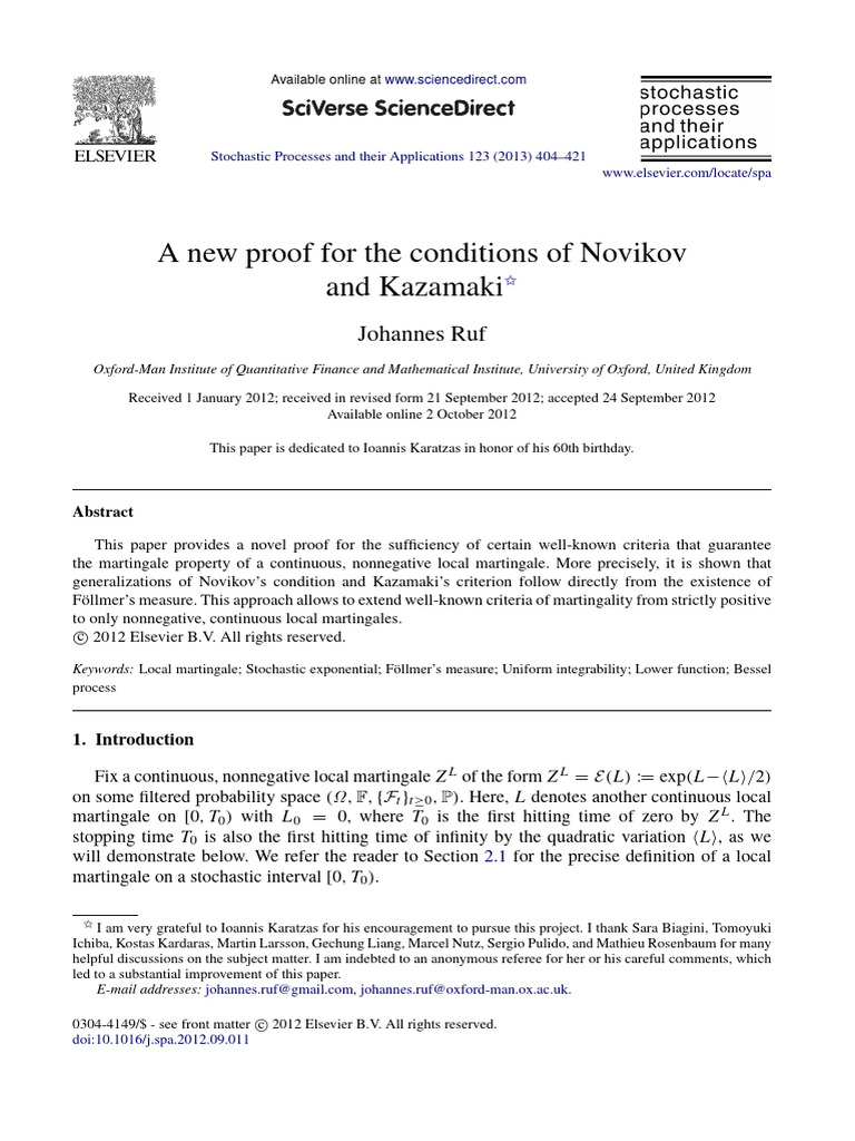 New Proof for Novikov-Kazamaki Conditions | PDF | Stochastic Process | Theorem