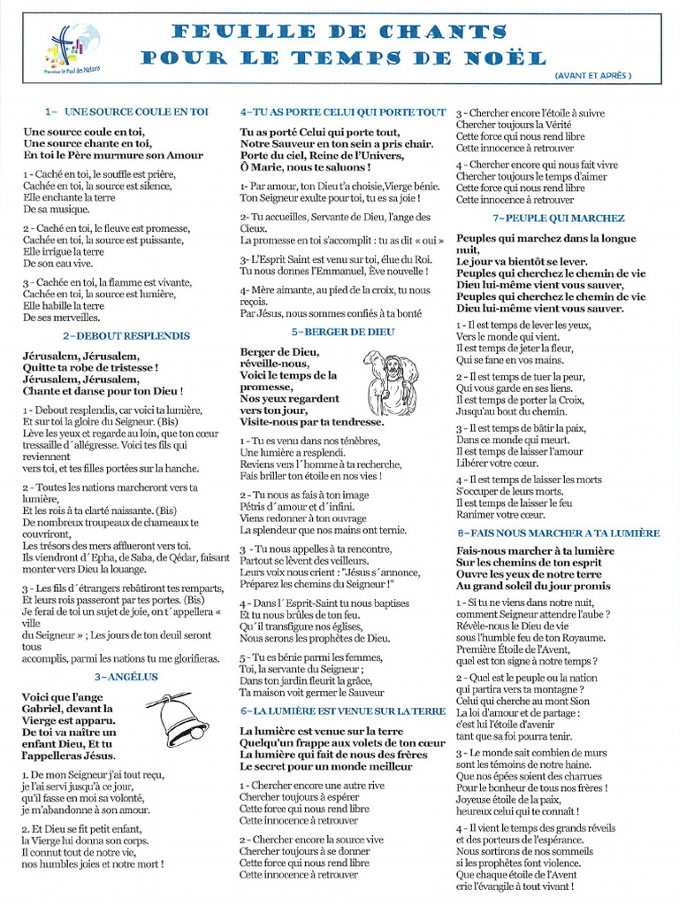 FEUILLE DE CHANTS | PDF