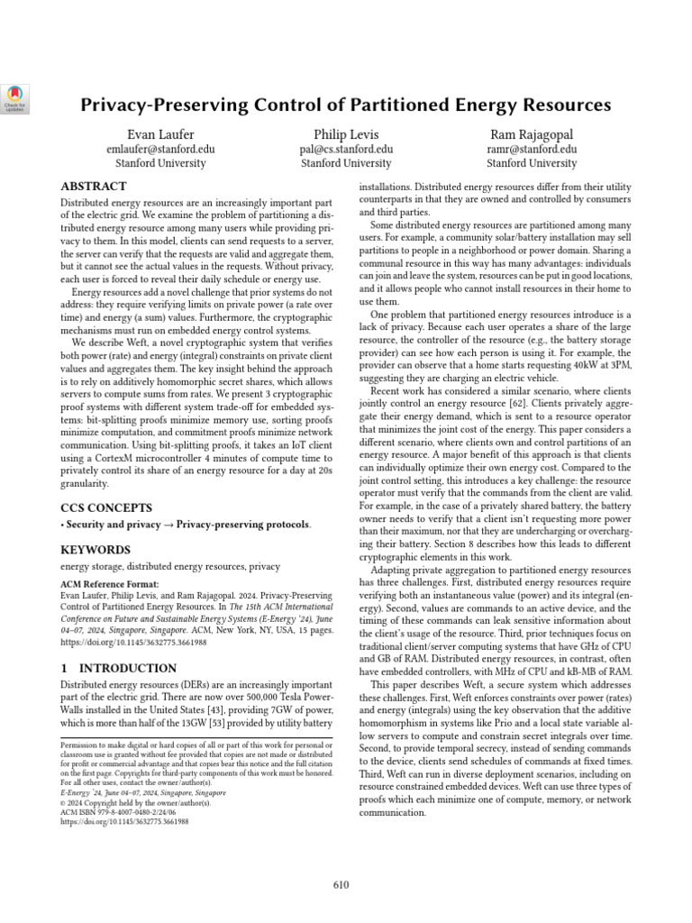 Laufer 等 - 2024 - Privacy-Preserving Control of Partitioned Energy Resources | PDF | Distributed ...