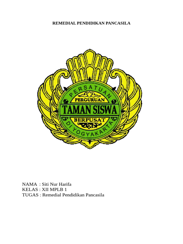 REMEDIAL PENDIDIKAN PANCASILA SITI NUR HARIFA XII MPLB 1 | PDF