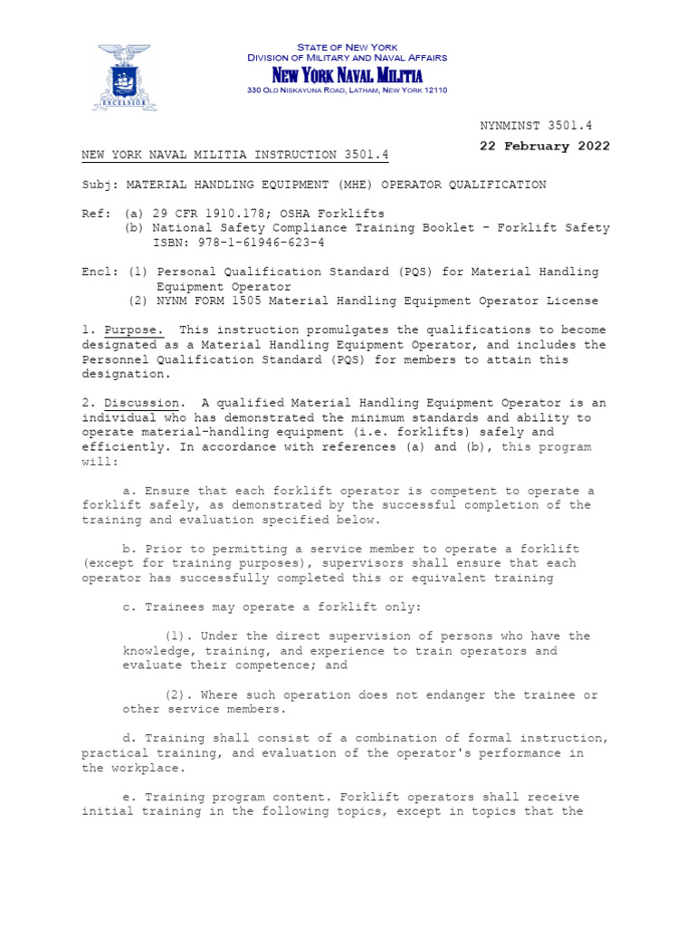 NYNMINST 3501.4 Material Handling Equipment Operator Qualification1 ...
