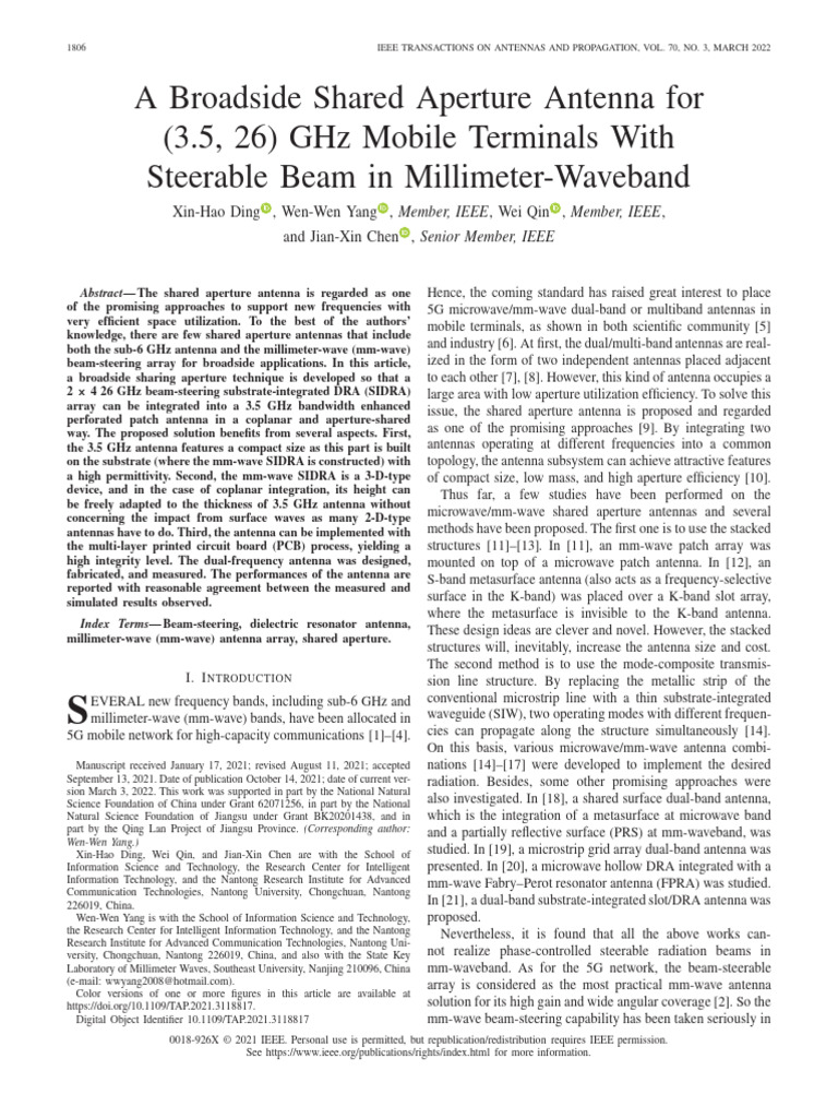 A Broadside Shared Aperture Antenna For 3.5 26 GHZ Mobile Terminals ...