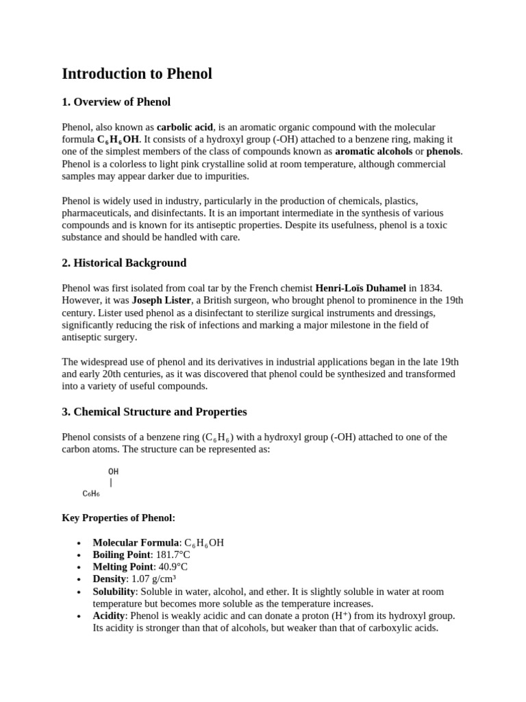 INTRODUCTION TO PHENOL | PDF | Benzene | Acid