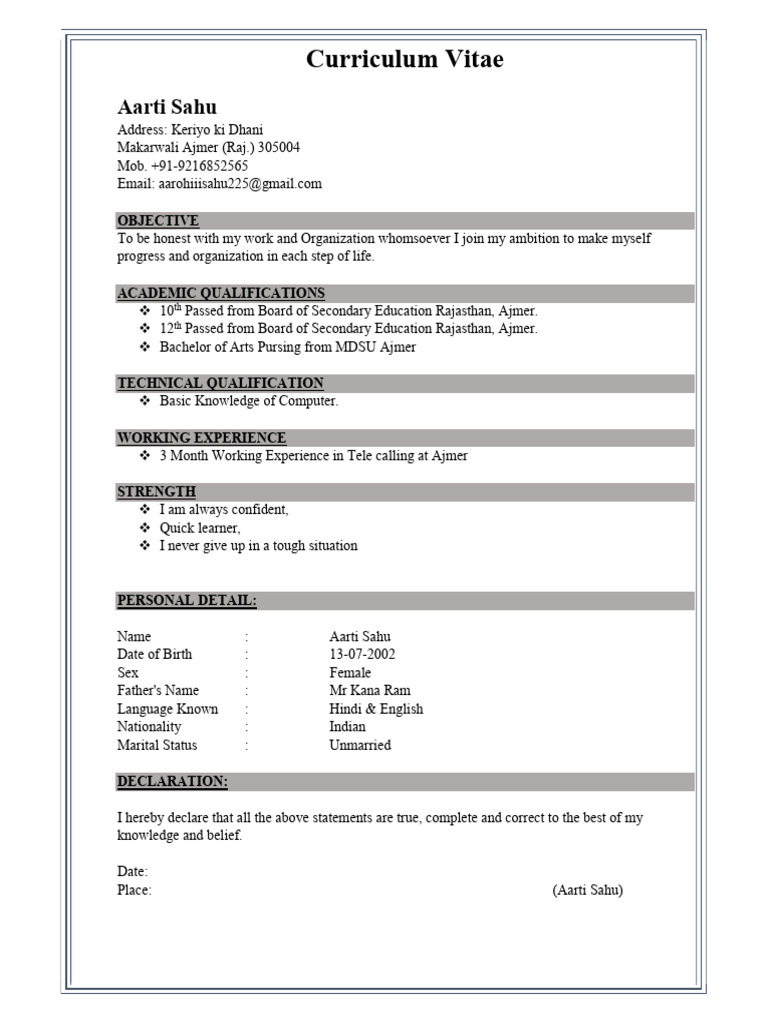 Aarti Sahu's Professional CV | PDF