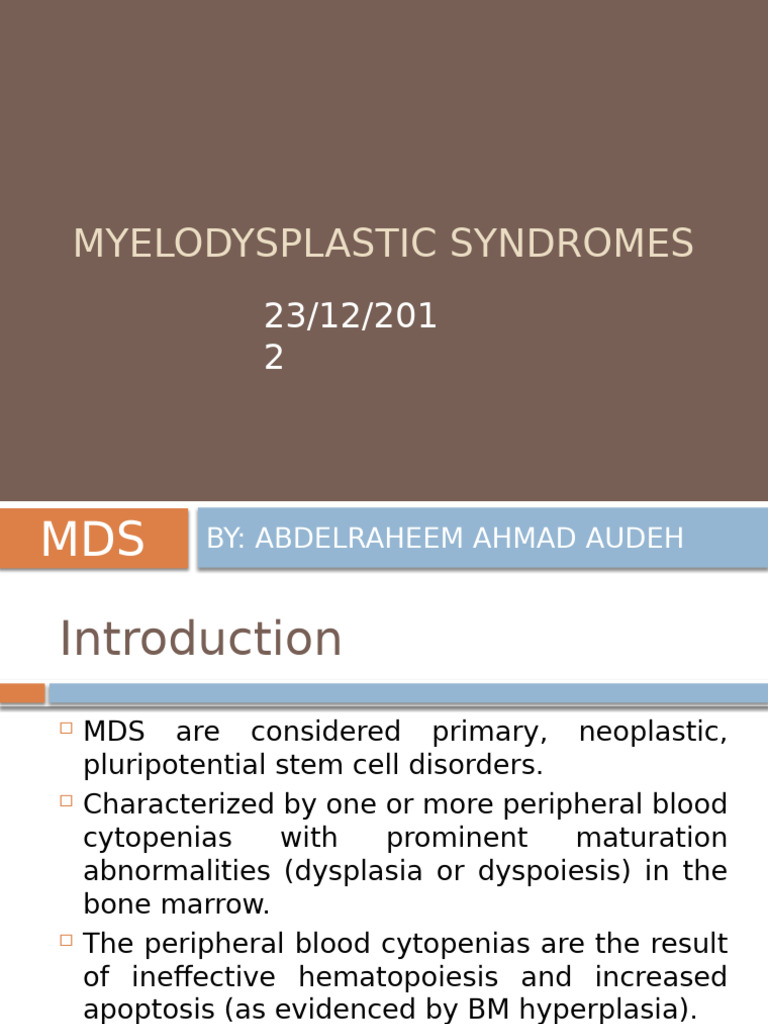 Myelodysplastic Syndromes Overview | PDF | Oncogene | Medical Specialties