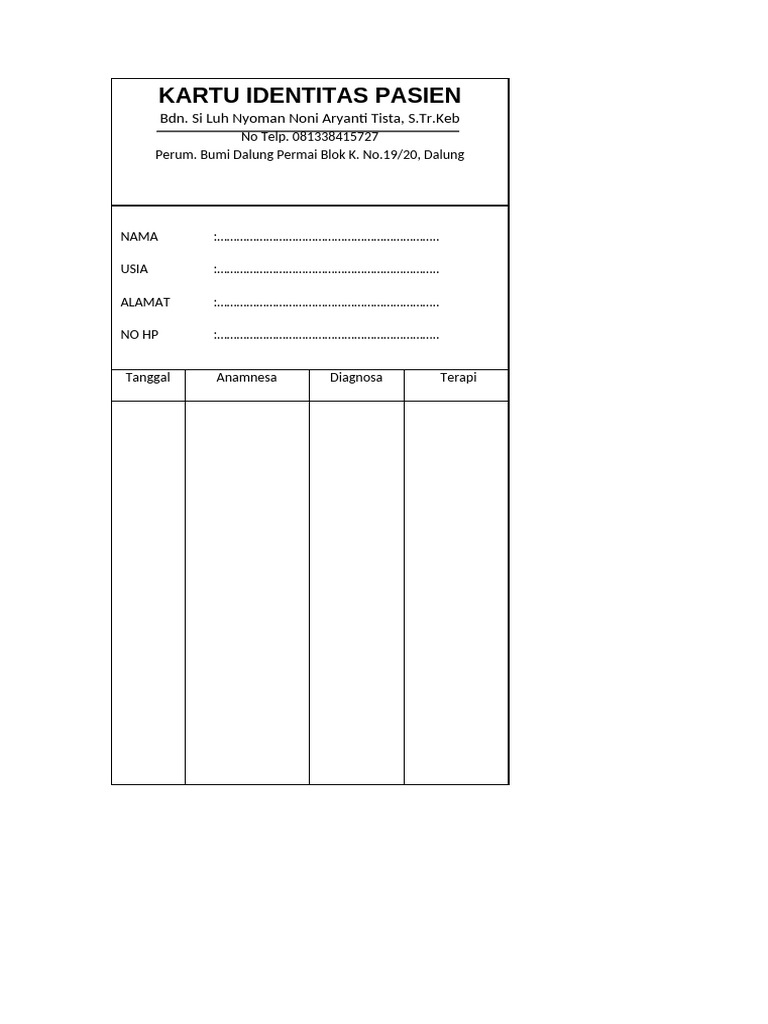Kartu Identitas Pasien PMB Noni | PDF