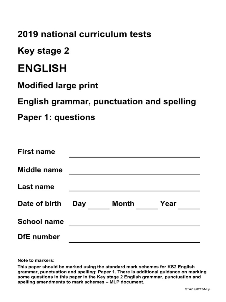 2019 Sats Year 6 English Merged Large Print | PDF | Copyright | License