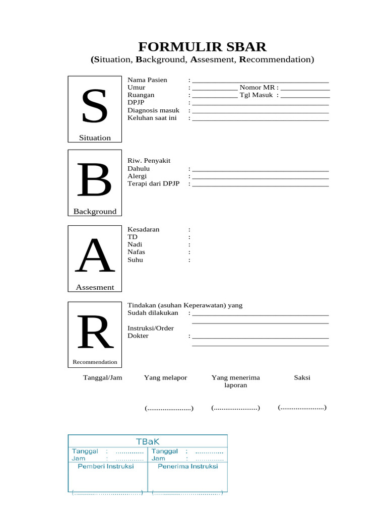 FORM SBAR Dengan TABK | PDF