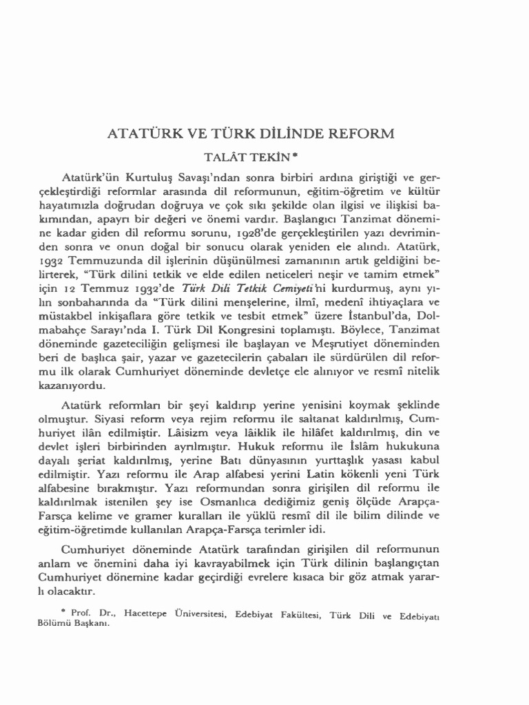 AtatÃ RK Ve TÃ RK Dilinde Reform | PDF