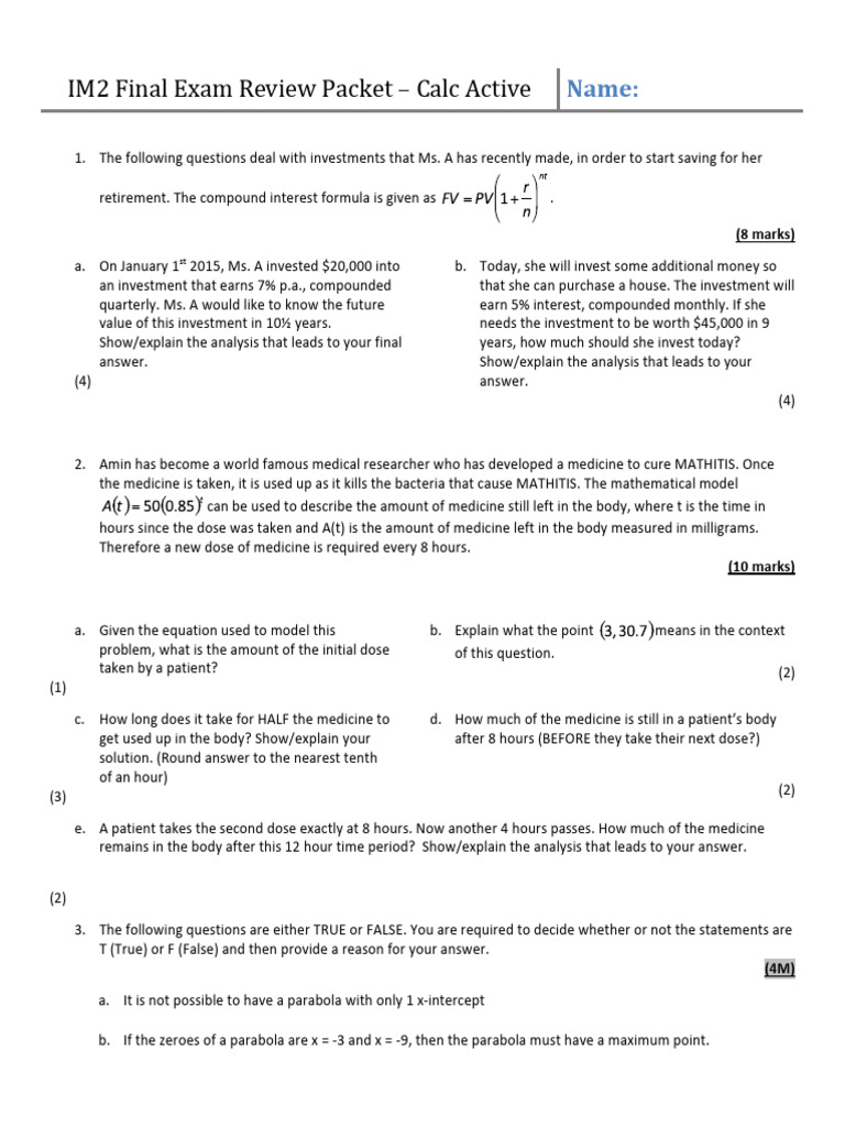 Final_Exam_Review_Packet_June_2015_-_CA | PDF | Dose (Biochemistry ...