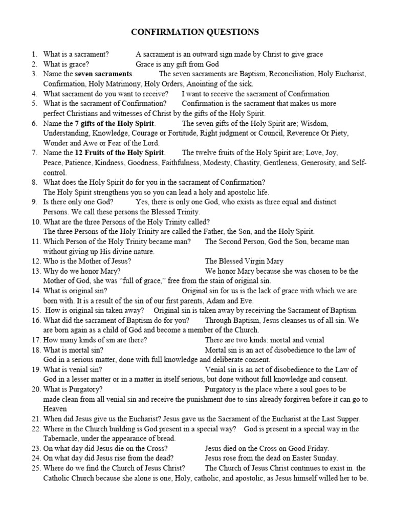 Questions For Confirmation | PDF | Sacraments | Lord's Prayer