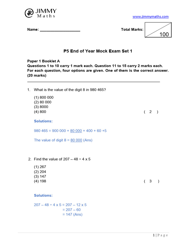 P5-SA2-Mock-Exam_Set-1-Solutions | PDF | Area | Triangle