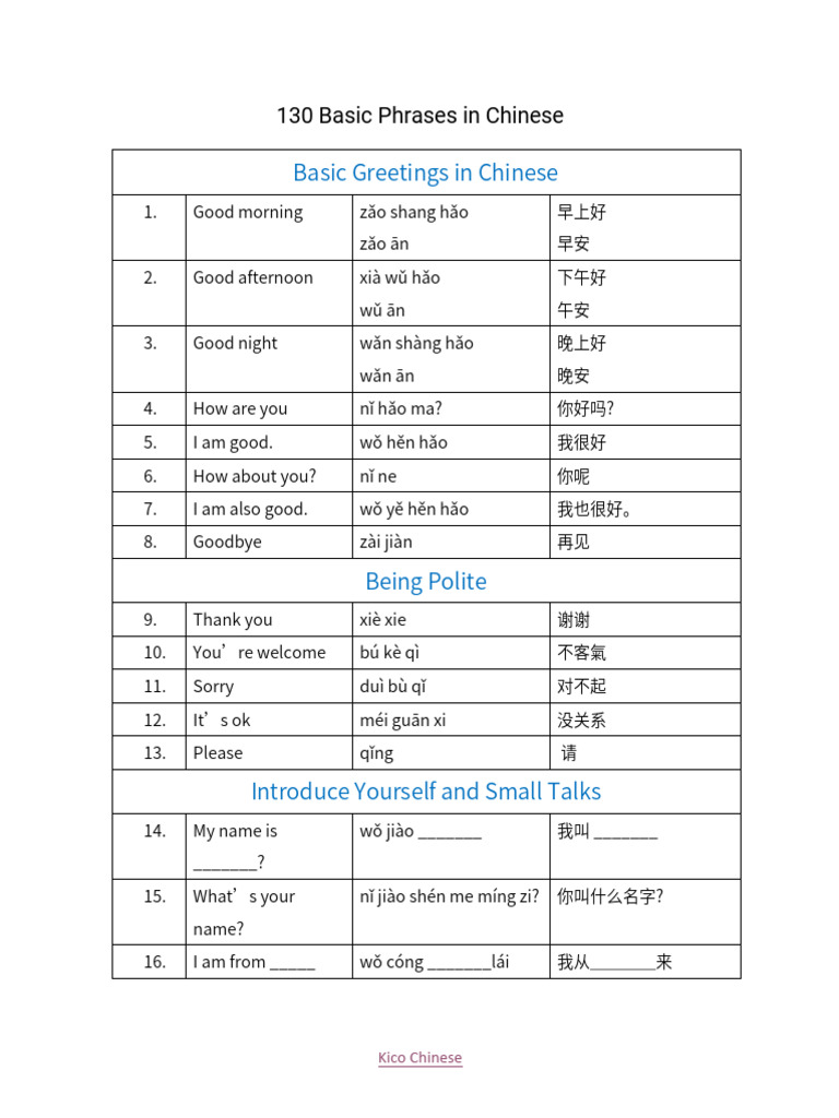 130 Essential Chinese Phrases | PDF